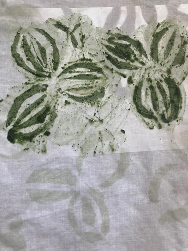 Stencil printing using indigo paste on fabric - Makergardener